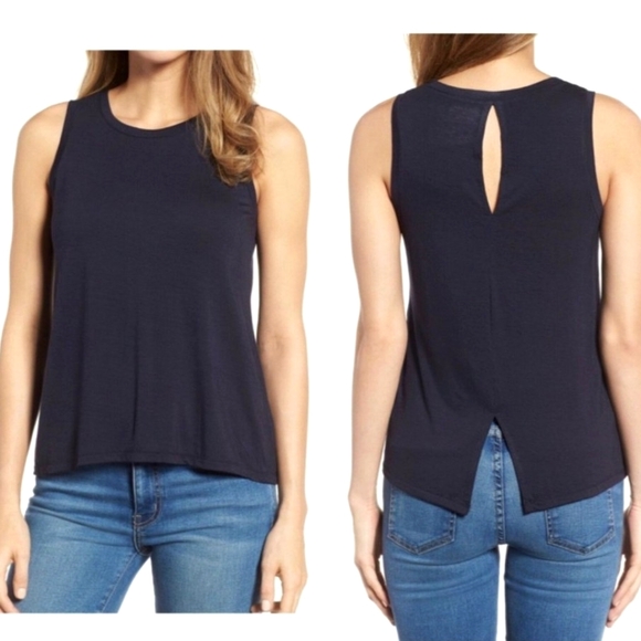 Halogen | Tops | Nwt Halogen Split Back Keyhole Tank Navy Blue | Poshmark